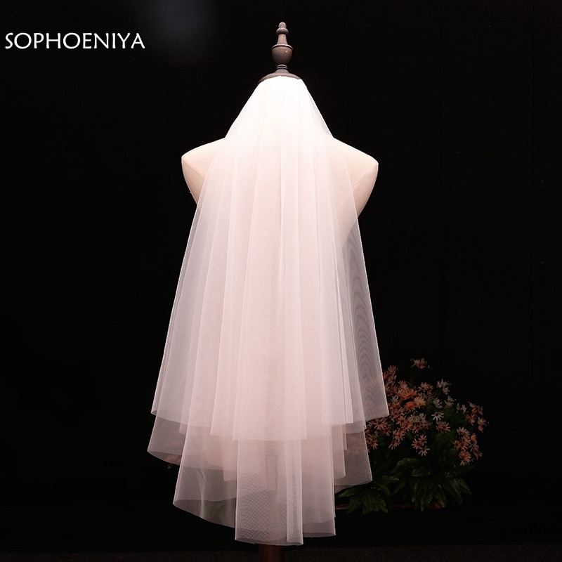 Wedding Veil Simple Tulle White Ivory Two Layers B... – Vicedeal