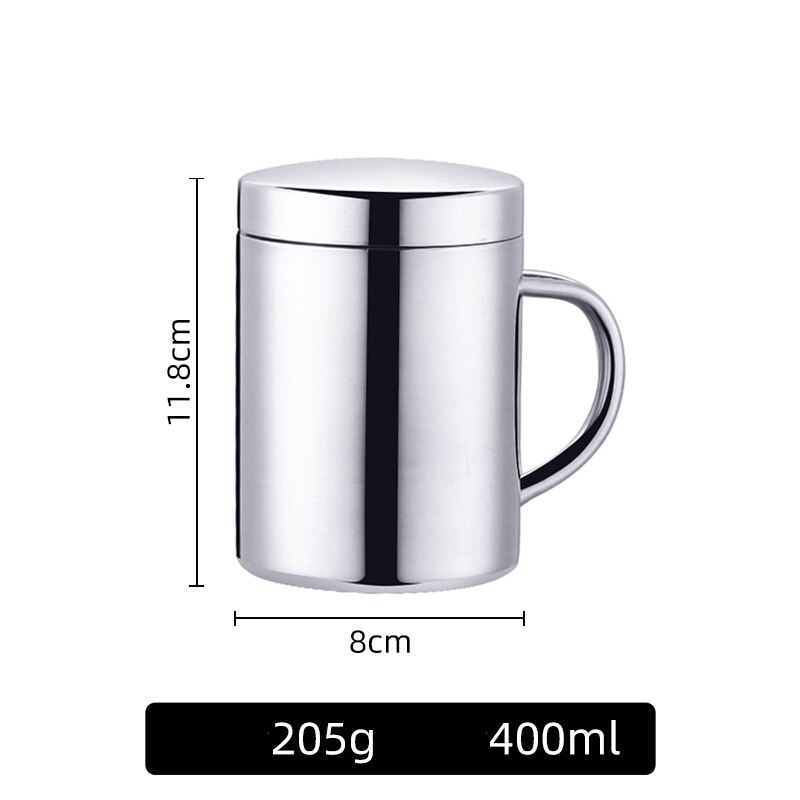 Taza de café de doble pared con tapa, vaso de acer... – Vicedeal