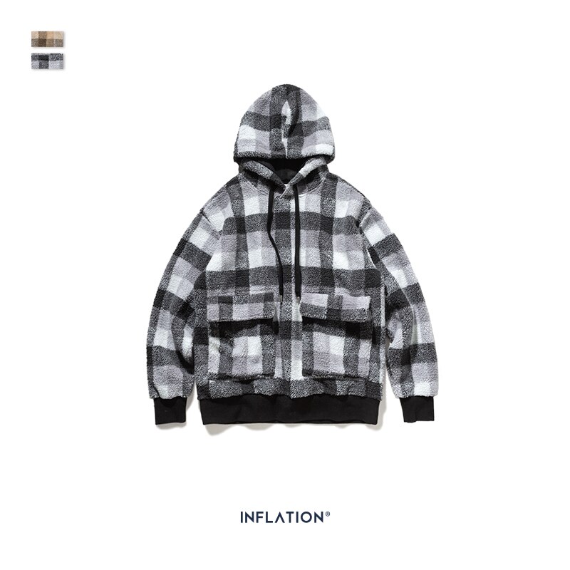 Inflatie Plaid Polar Fleece Hoodie Mannen Streetwe... – Grandado