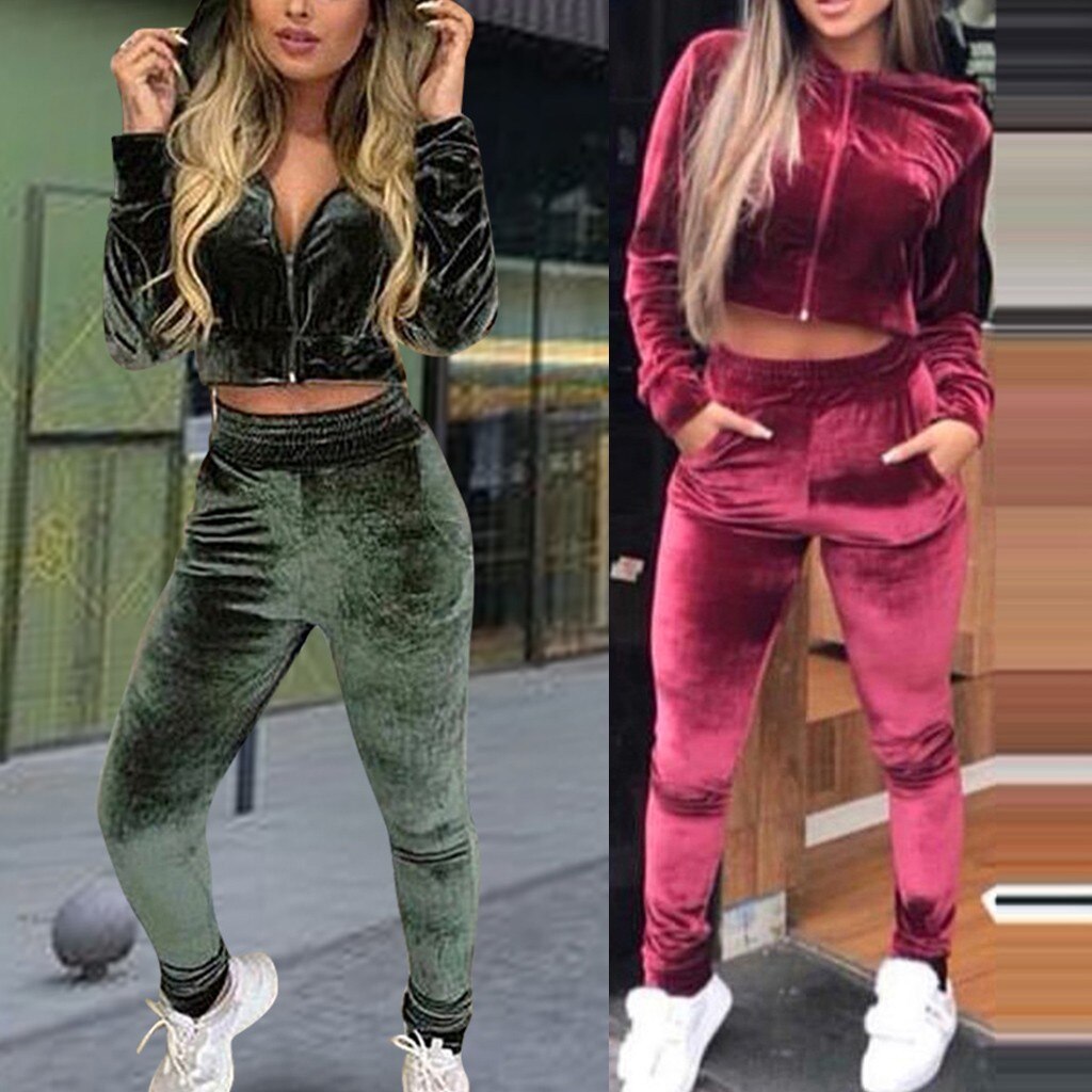 women's sports suit tracksuit two piece set Women ... – Vicedeal
