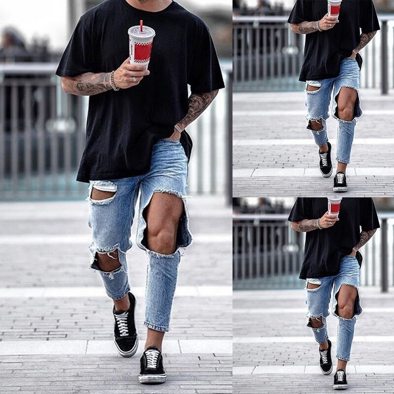 Mooi Mens Cool Blue Jeans Skinny Ripped Vernietigd... – Grandado