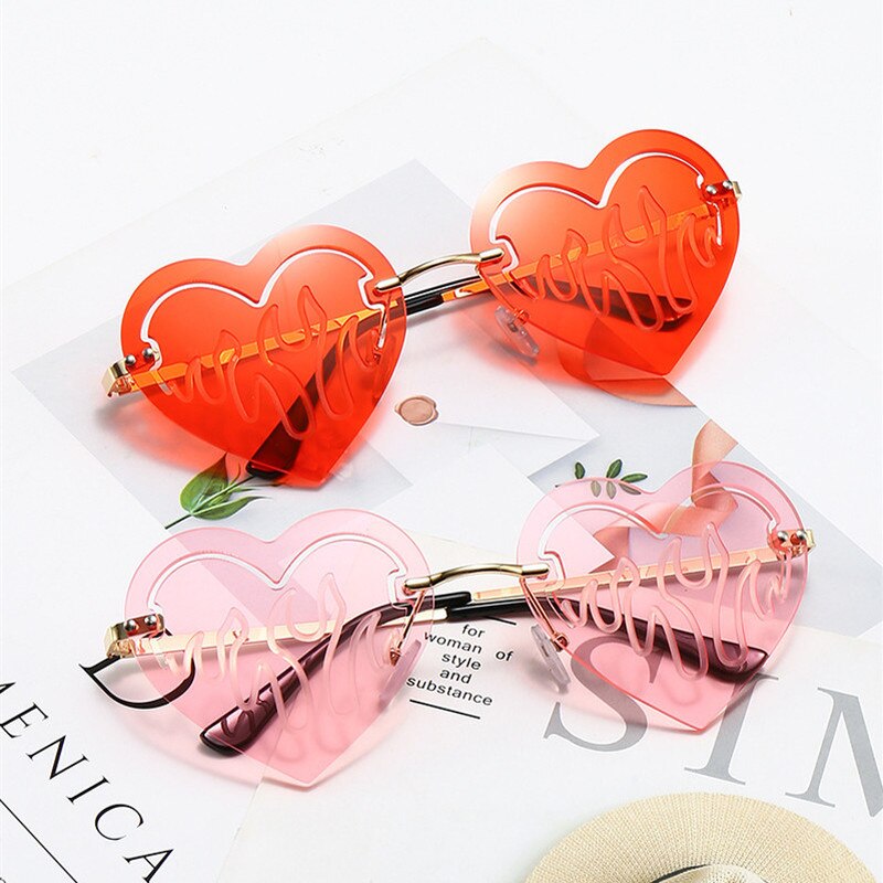 Vintage Love Heart Rimless Sunglasses Women Steamp... – Vicedeal