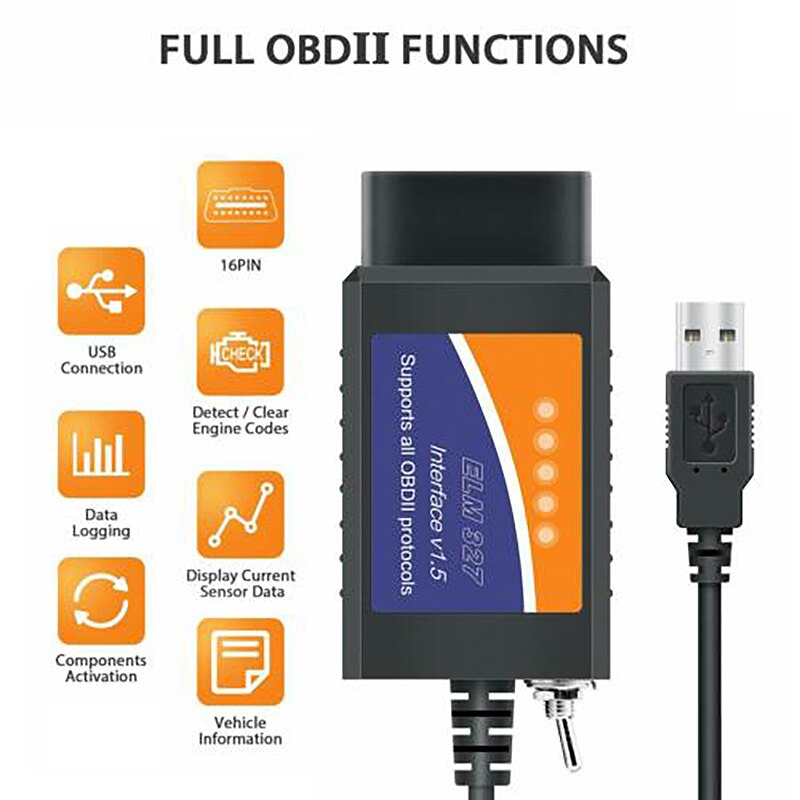 For ELM327 OBD2 Scanner Elm 327 USB V1.5 Bluetooth... – Grandado