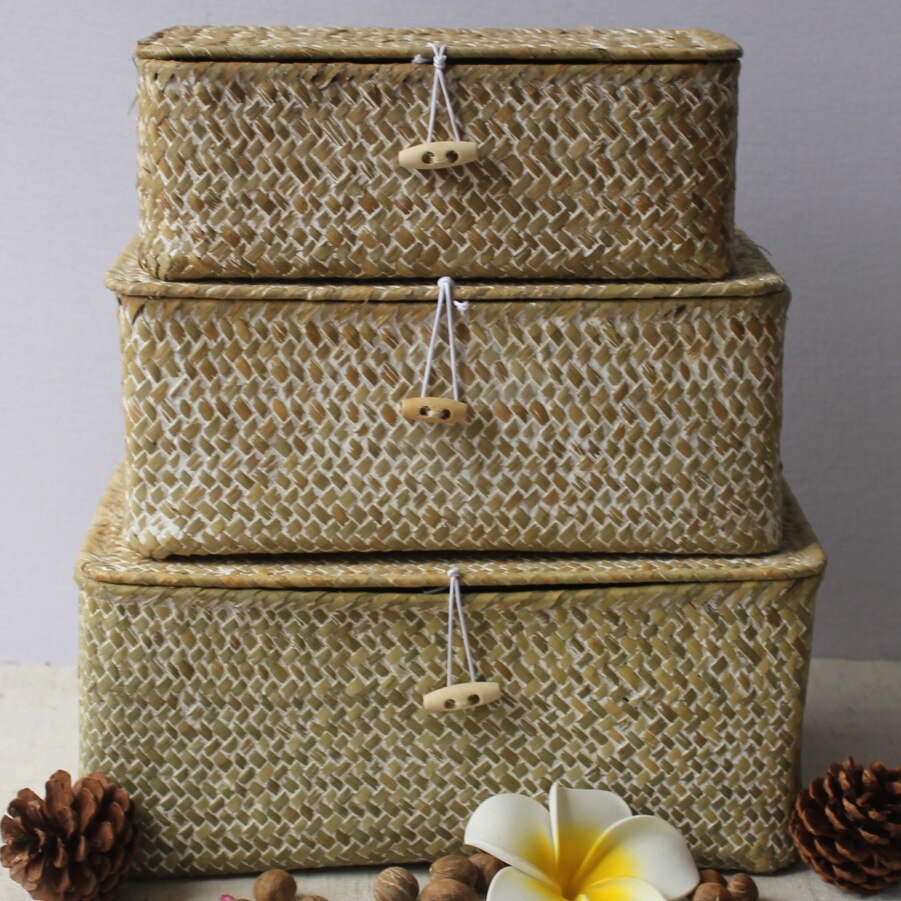 Seaweed Storage Basket Hand-woven Storage Box with... – Vicedeal