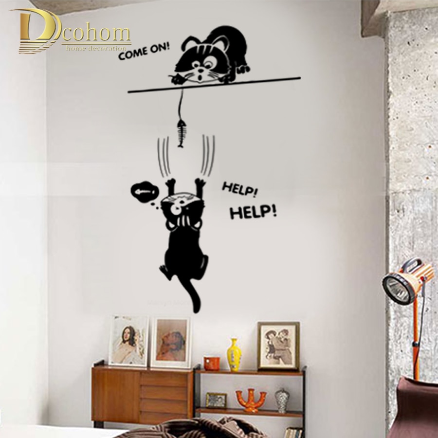 Funny Cartoon Help Cat Refrigerator Fridge Wall St... – Grandado