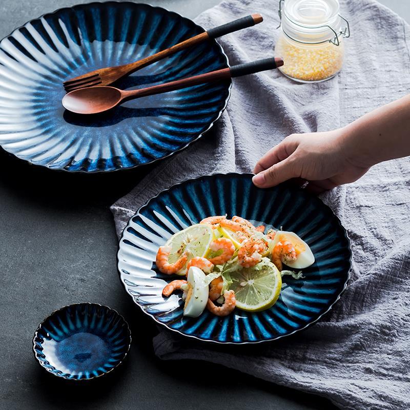 Retro-style blue ceramic tableware steak western f... – Grandado