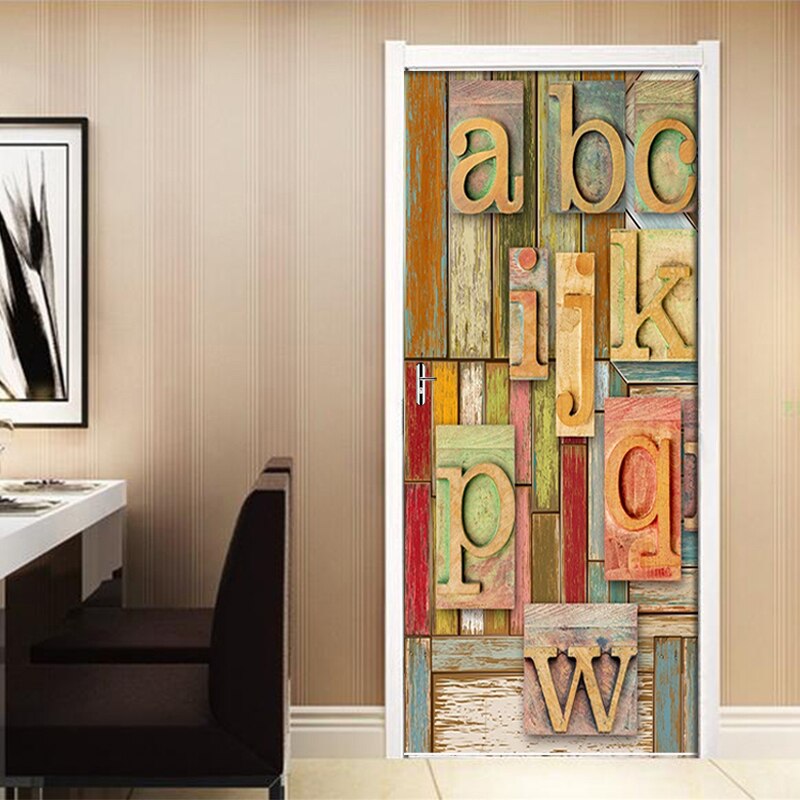 Door Stickers Letter Wood Grain Feeling Home Decor... – Grandado