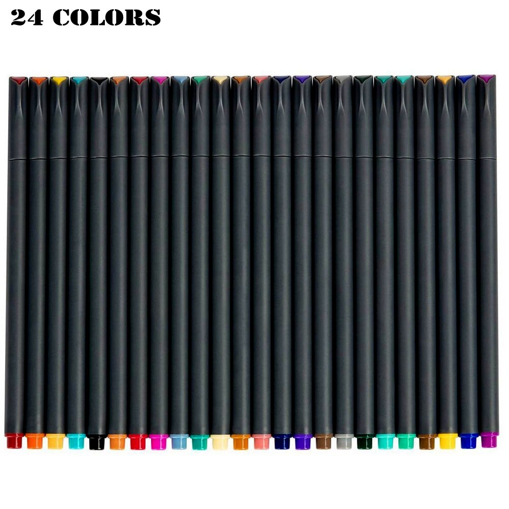 24 Colors 0.4 mm Fiber Marker Pen Fineliners Water... – Grandado