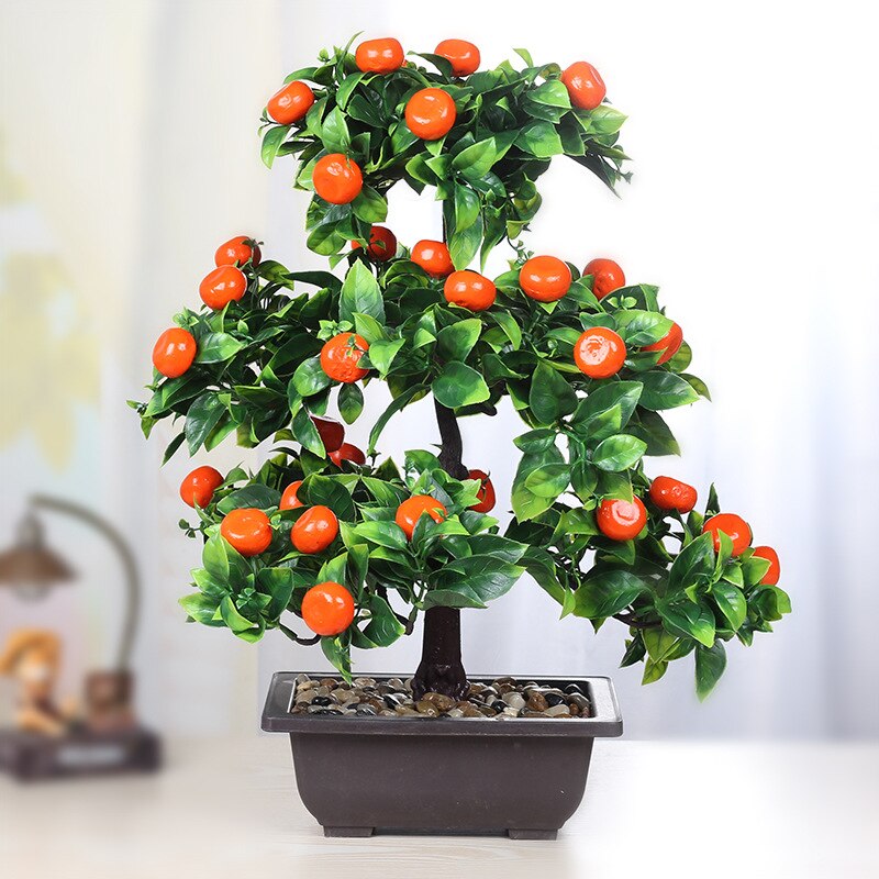 Artificial Plant Bonsai Orange Plastic Pots+Small ... – Grandado