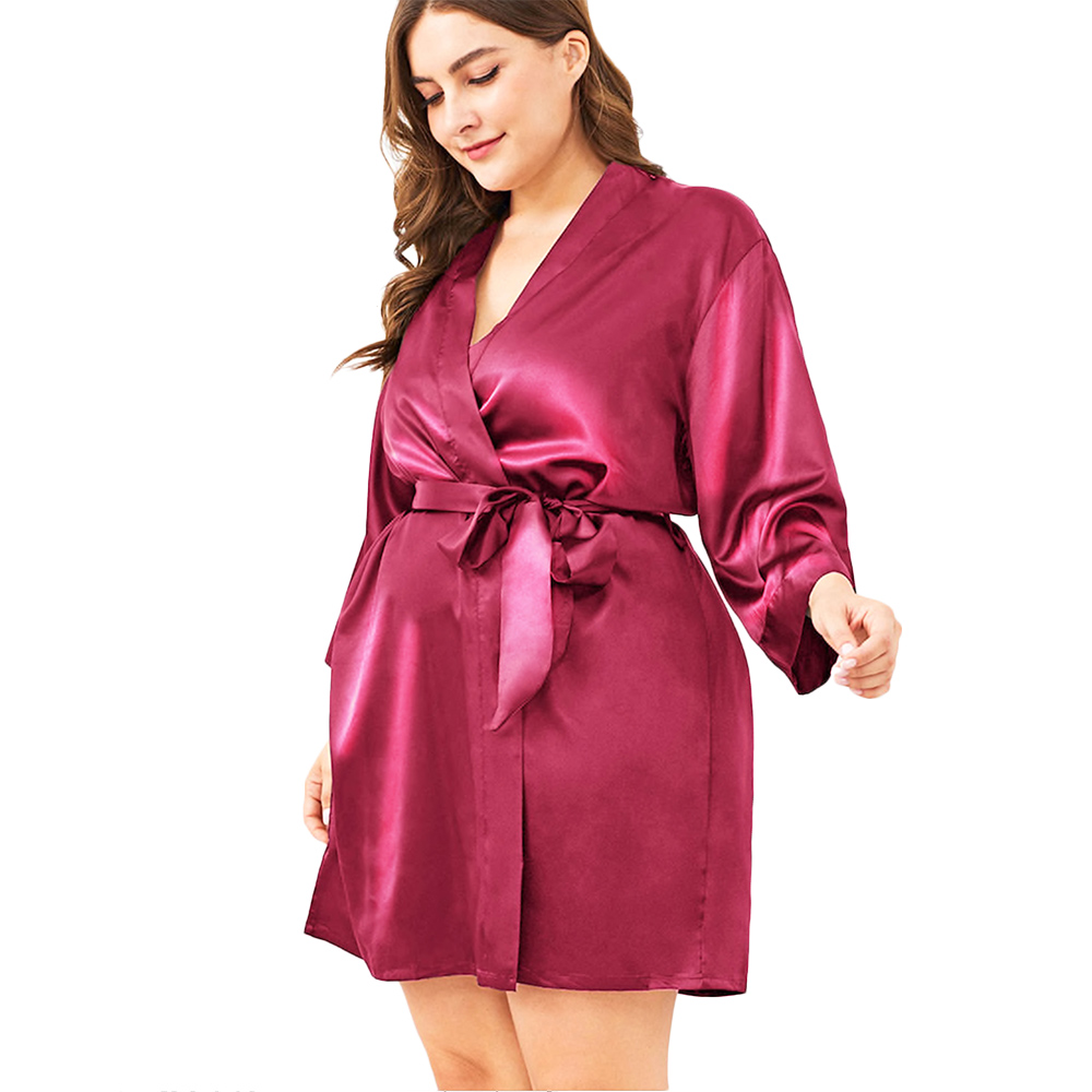 Plus Size Silk Women Sleep Wear Bathrobe Nightgown... – Grandado