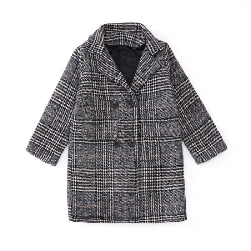 Girl Coat Wool Winter Girls Woolen Coat Plaid Kids... – Grandado