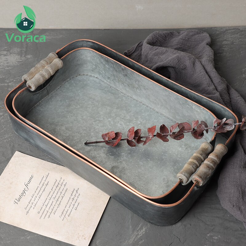 2 Stks/set Retro Iron Dienbladen Met Houten Handva... – Grandado