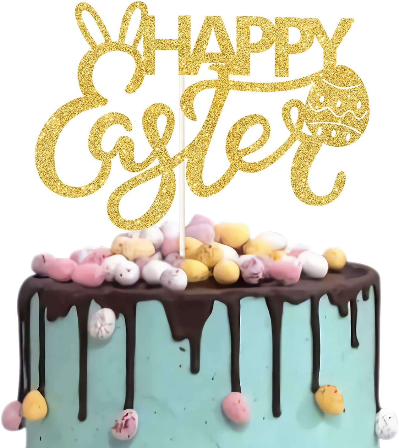 Gold Glitter Happy Easter Cake Topper Bunny Ear an... – Vicedeal