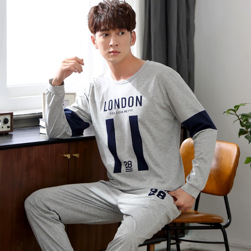 Neue Frühling Herbst Männer Baumwolle Pyjamas Sets... – Vicedeal