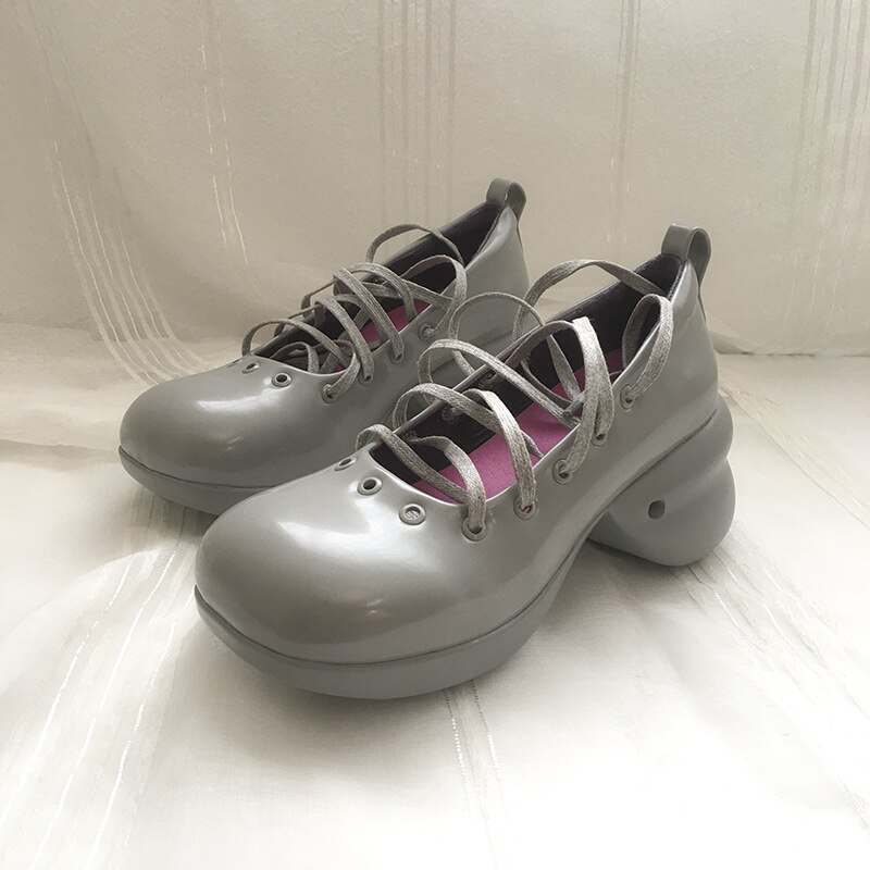 Gray Lace-up Women Casual High Heels Strange Heel ... – Vicedeal