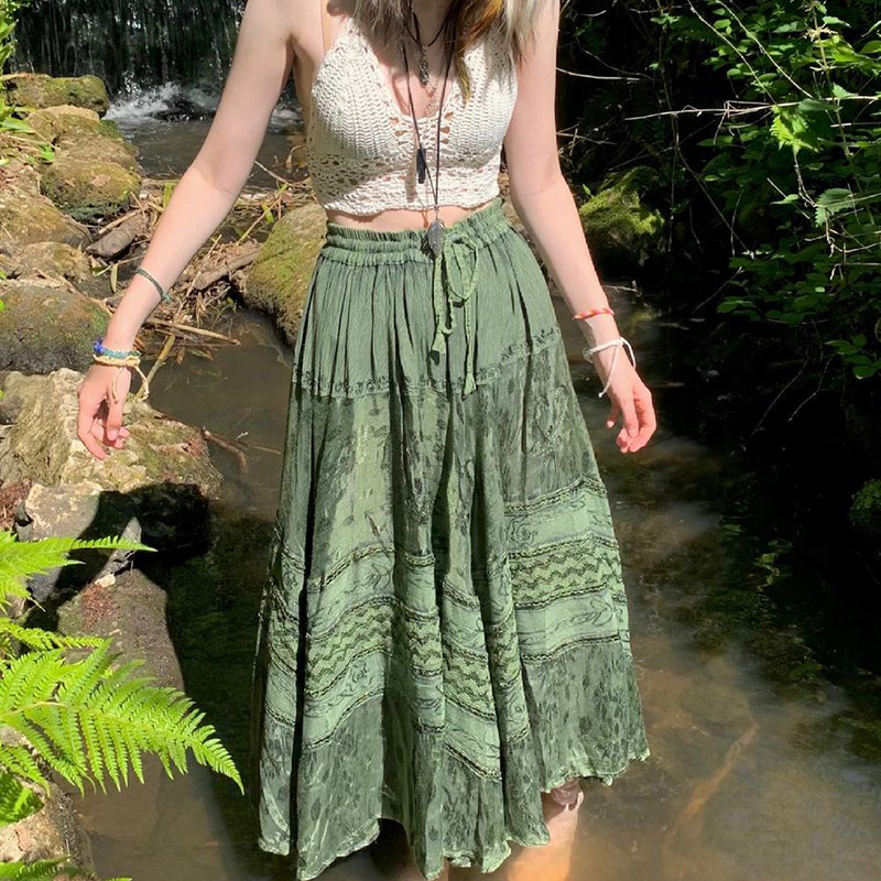 90S Vintage Boho Midi Rokken Fairycore Grunge Kawa... – Vicedeal