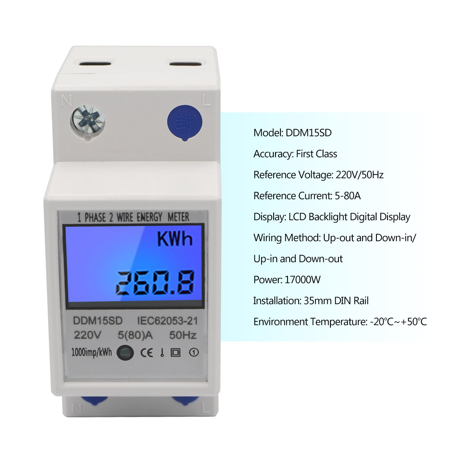 LCD Digital Energy Meter Single Phase DIN-Rail Ele... – Grandado