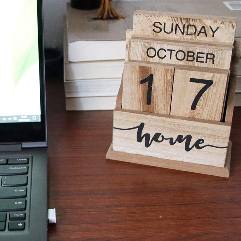 Wooden Flip Desk Blocks Calendar,Perpetual Plank/T... – Grandado