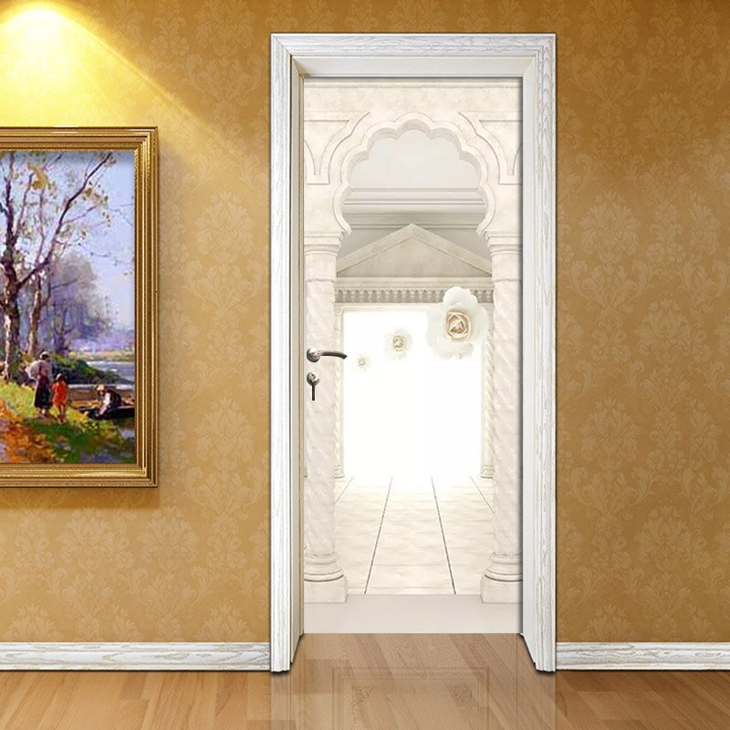 2Pcs/Set 3D Space Roman Column Rose 3D Wall Door S... – Grandado