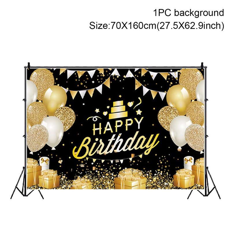 Happy Birthday Backdrop Banner Large Black Gold Ba... – Grandado