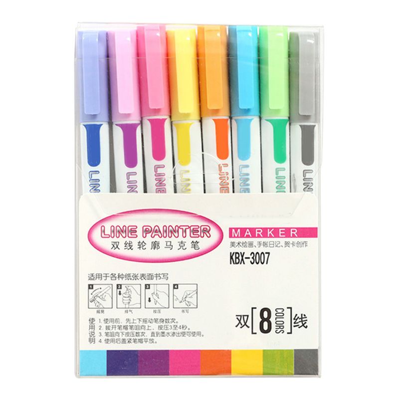 8Pcs Colorful Marker Pen Drawing Double Line Outli... – Grandado