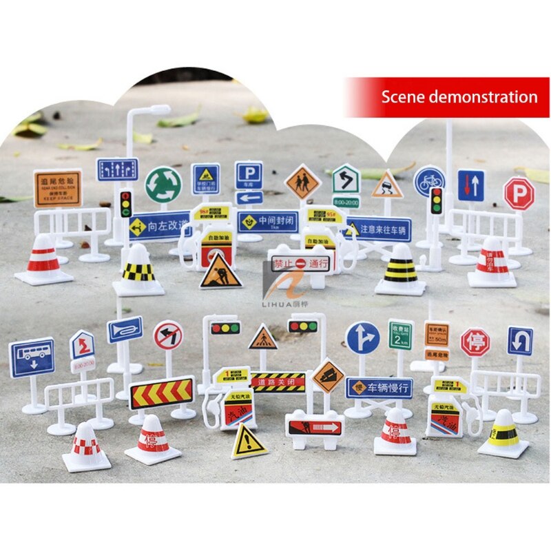 56 pcs/set DIY Model Scene Toy Road Sign Traffic S... – Grandado