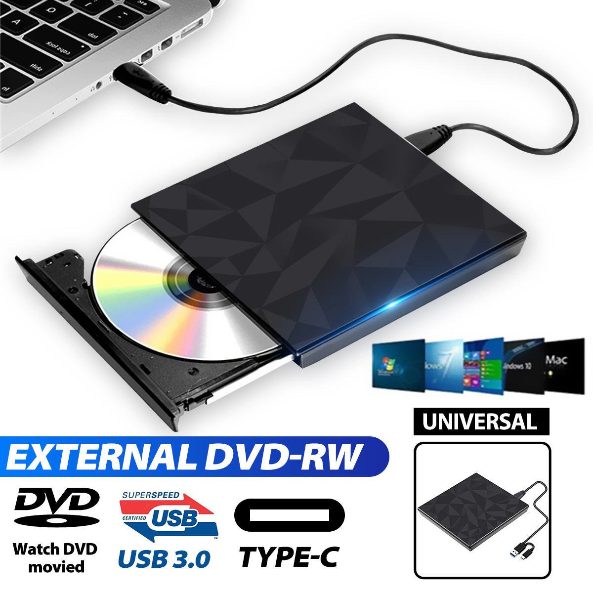 USB 3.0 &Type C DVD Drive, CD Burner Driver Drive-... – Grandado