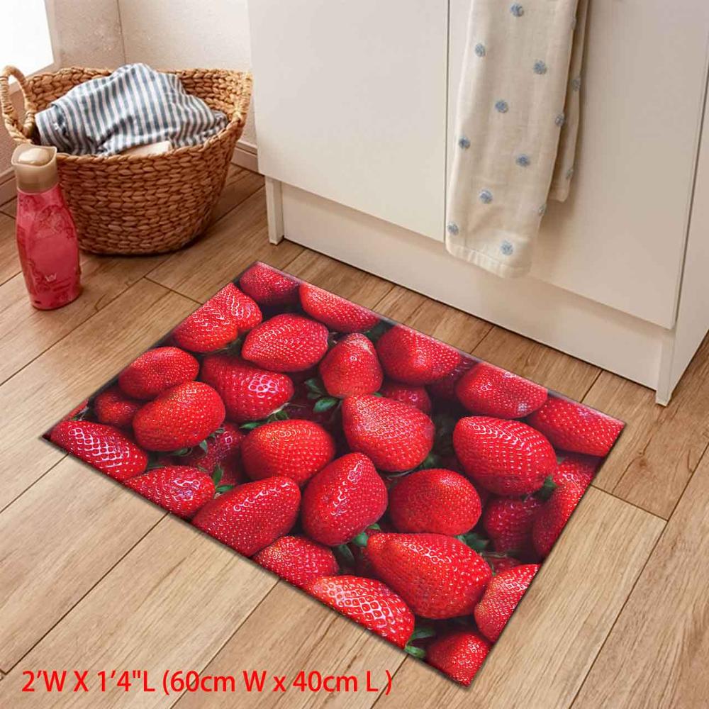 Red Strawberry Crystal Velvet Fruit Area Rug And C... – Grandado