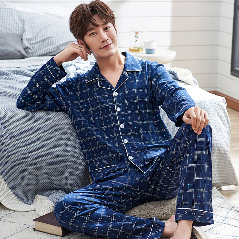 Herfst Winter Gestreepte mannen Pyjama Set Gebreid... – Vicedeal