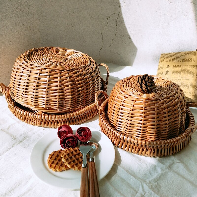 Willow rattan double ear tray breakfast tray bakin... – Grandado