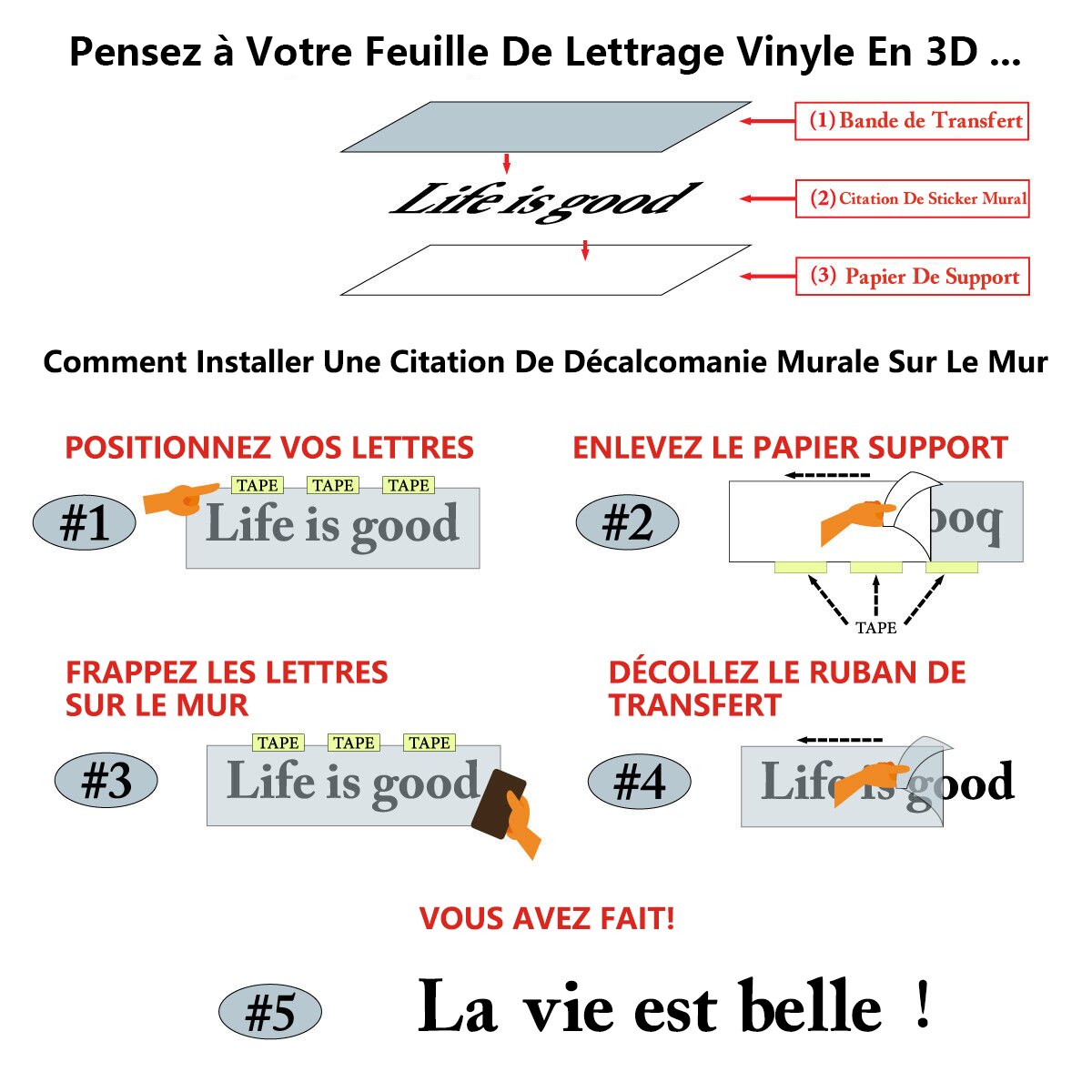 French Wall Sticker Inspirational Quotes "Life Is ... – Grandado