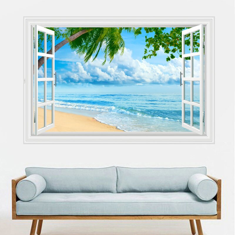 3D stickers Mediterranean blue false window scener... – Grandado