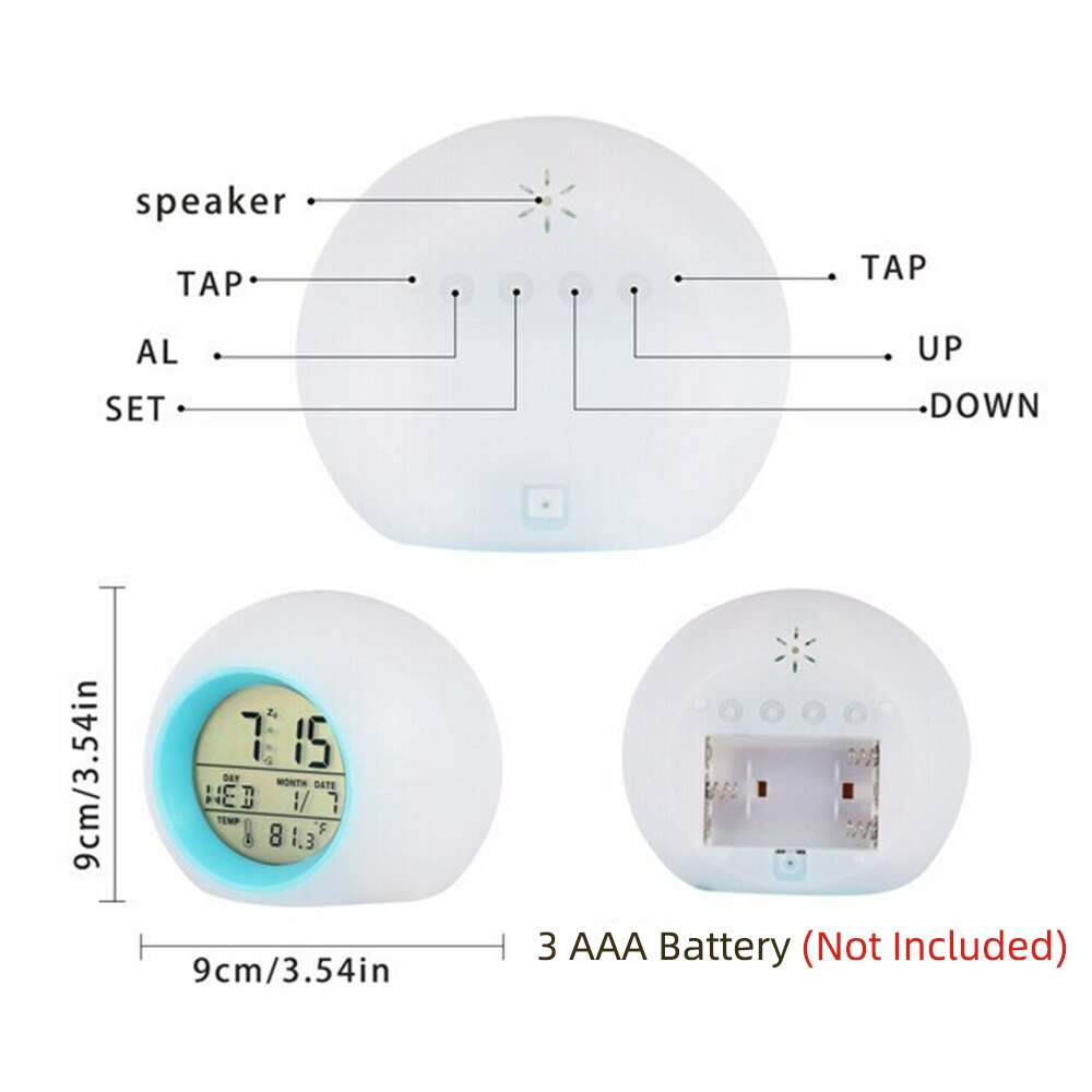 Kids Cute Cartoon Alarm Clock 7 Colors Changing Ni... – Grandado