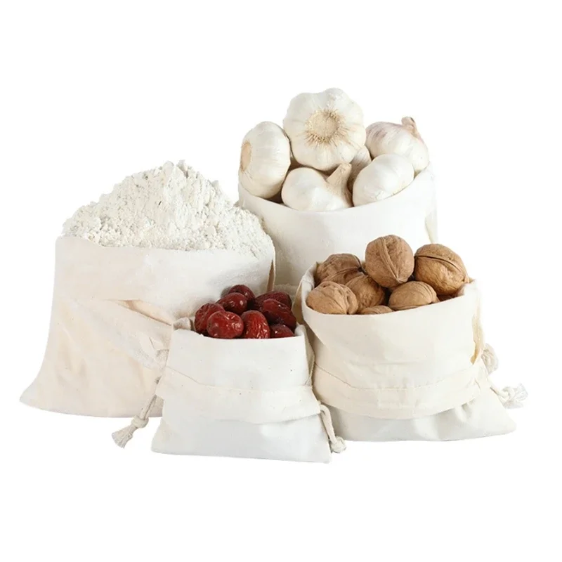 5 Sizes Cotton Linen Cloth Drawstring Bags Food Ca... – Grandado