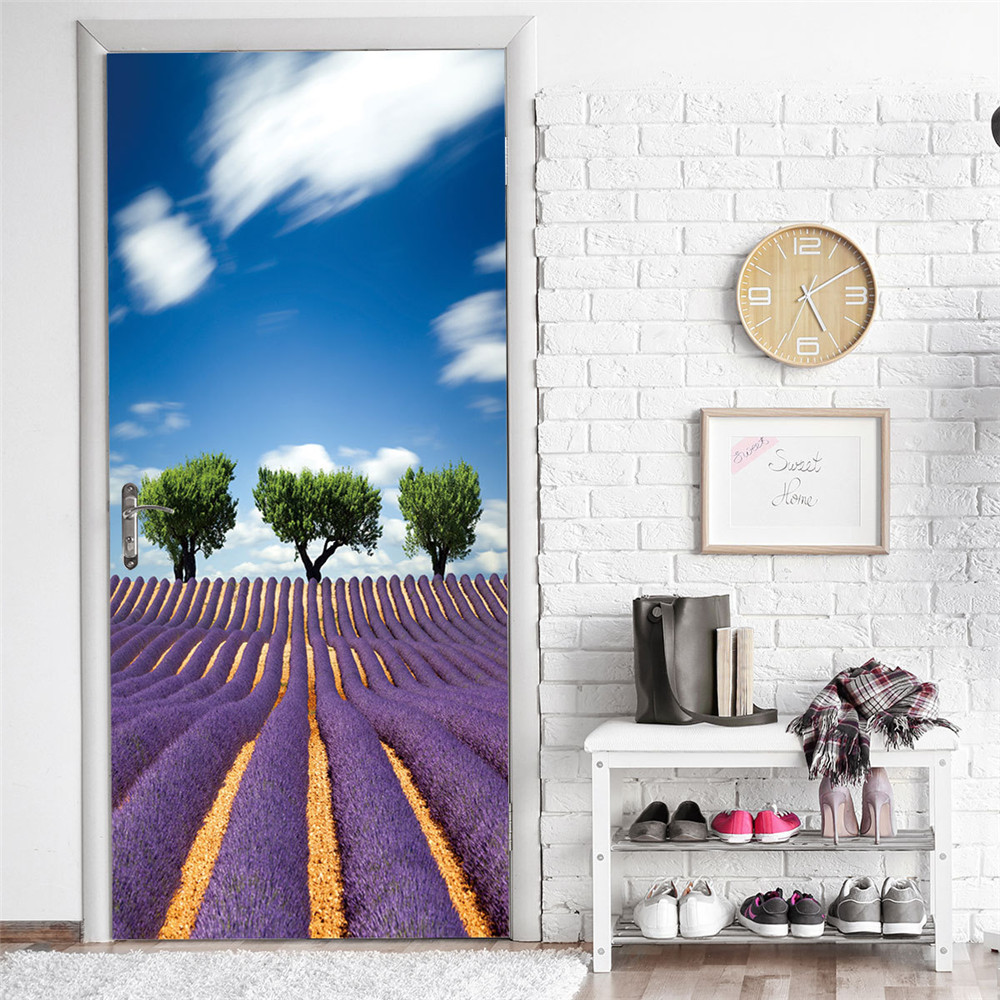 Lavender Flower Field Door Sticker Home Decoration... – Grandado