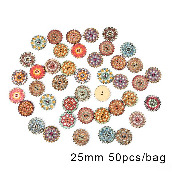 50pcs Vintage Wooden Buttons 2 Holes 15/20/25mm Mi... – Grandado