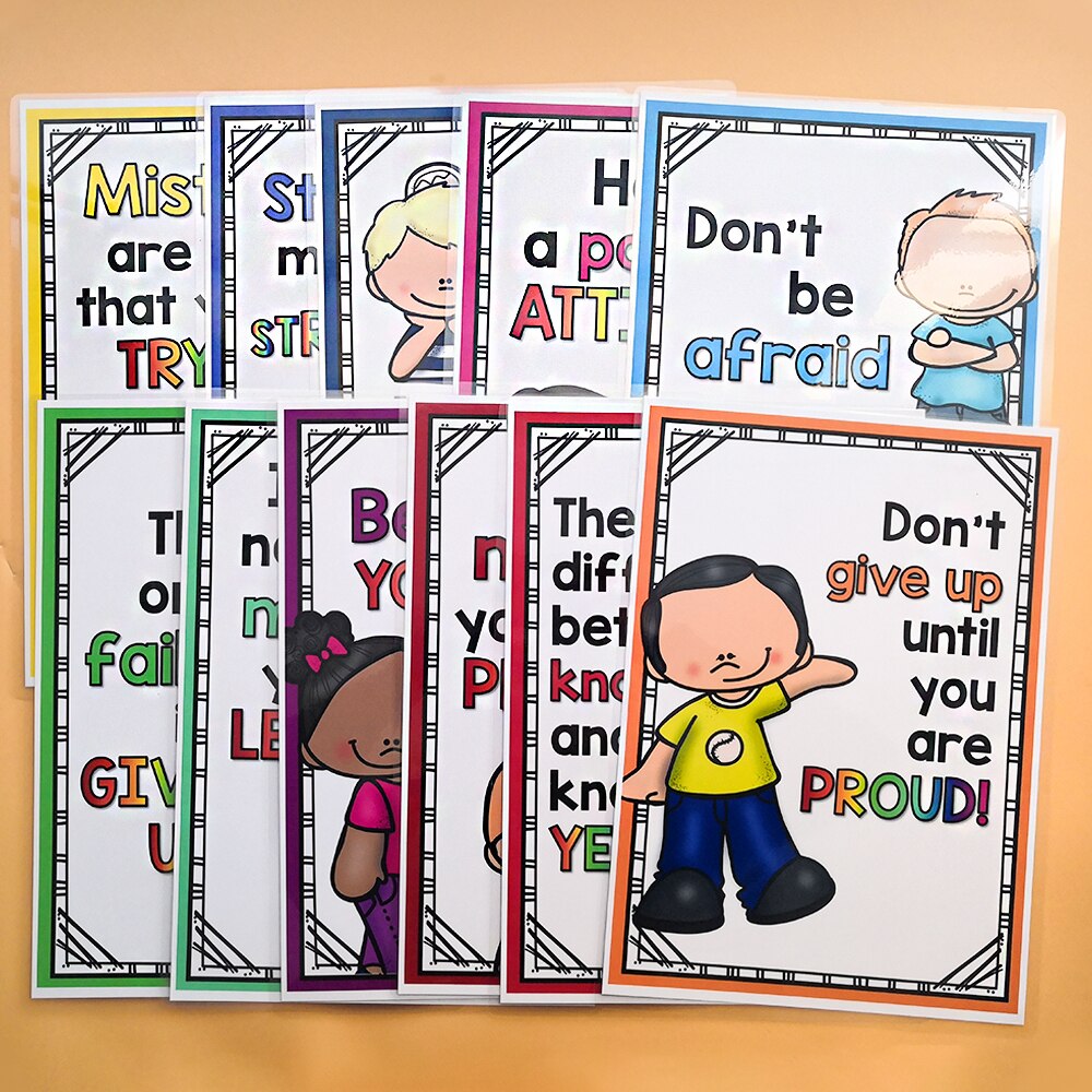 12Pcs/Set English A4 Plastic Big Card Growth Minds... – Grandado