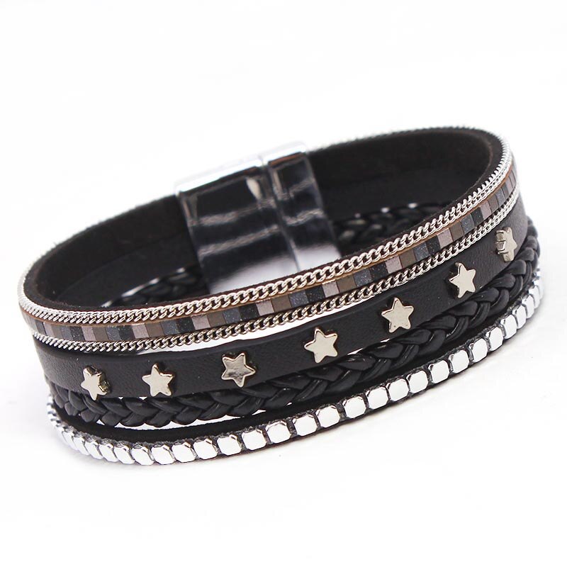 D & D Breed Multilayer Ster Lederen Armbanden Voor... – Vicedeal