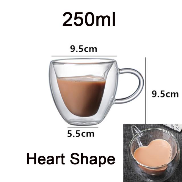 Double Walled Glass Cup Heart Shape Glass Insulate... – Grandado