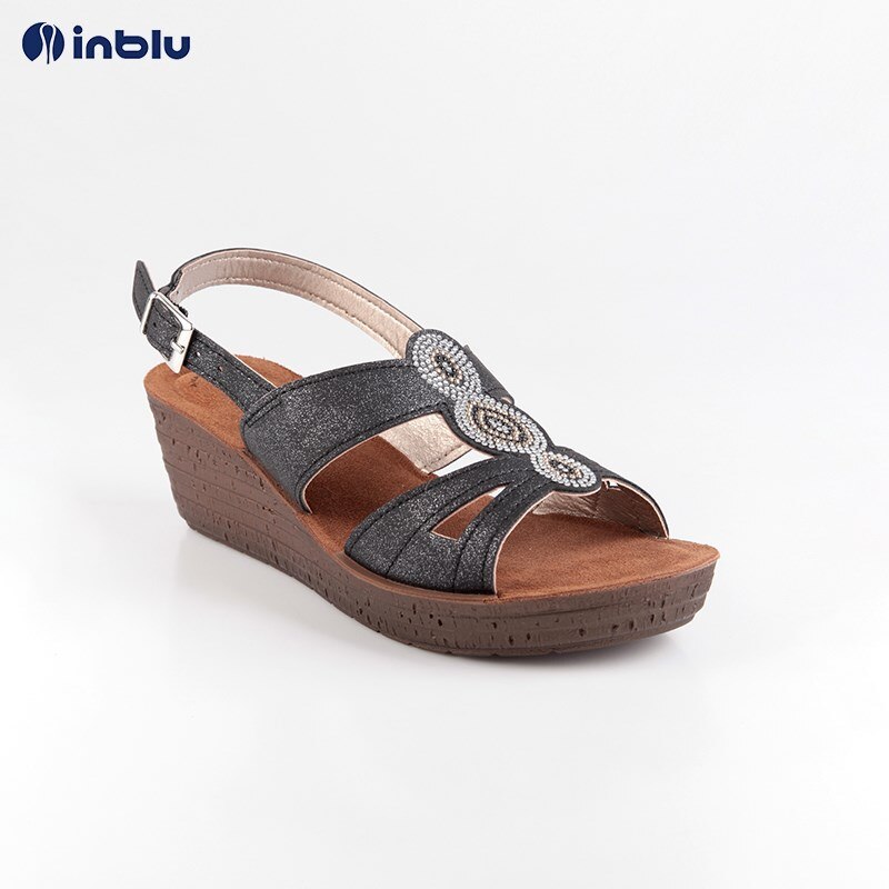 INBLU anatomisch wedge Sandalen strass-Zwart – Grandado