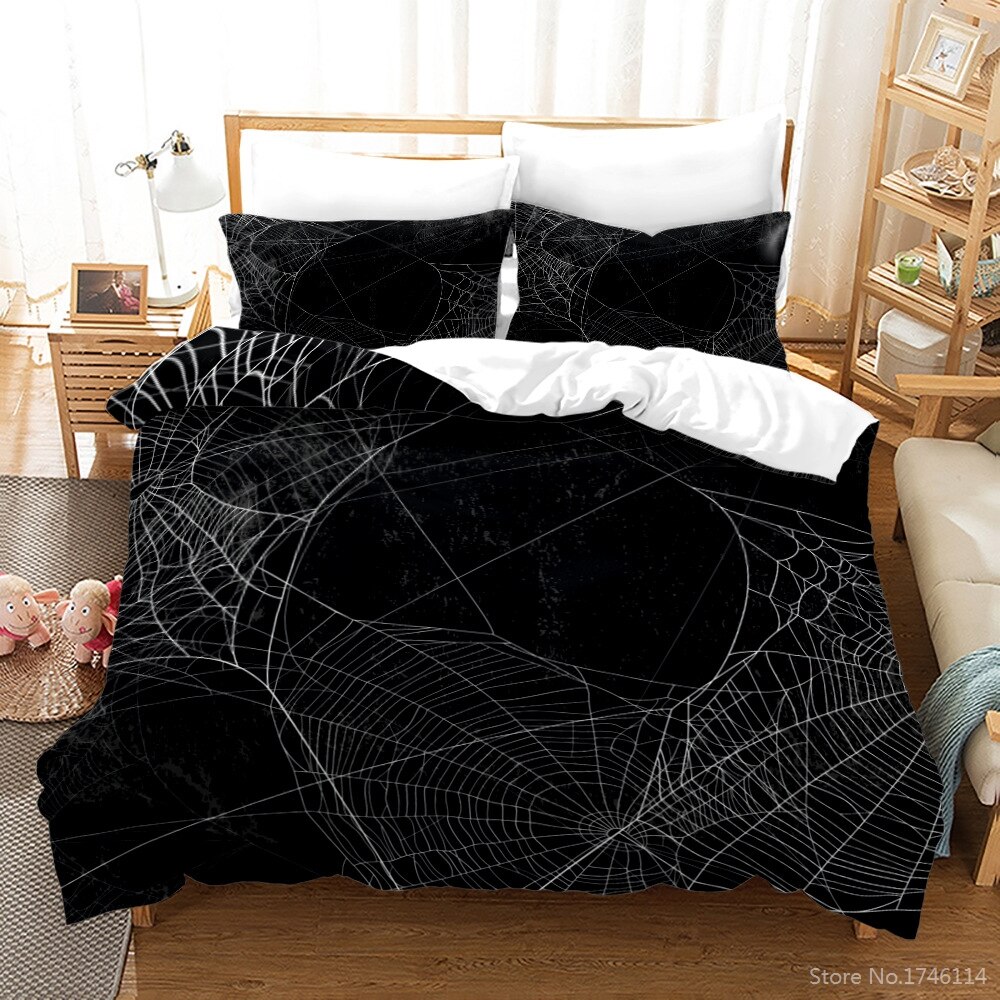 Black and White Bedding Set Spider Web Cobweb 3D P... – Vicedeal
