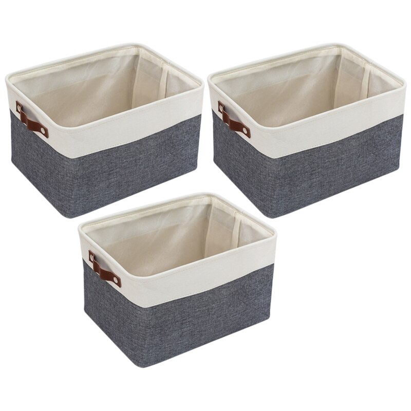 3 Pack Foldable Storage Bin Rugged Canvas Fabric C... – Grandado