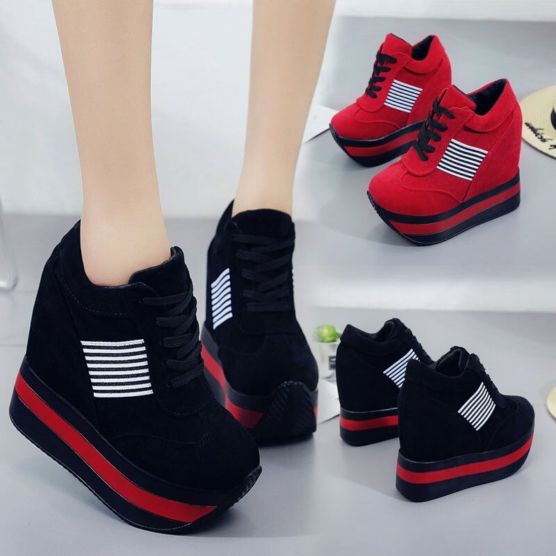 Womens High Top Hidden Wedge Heels Sneakers Lace U... – Grandado
