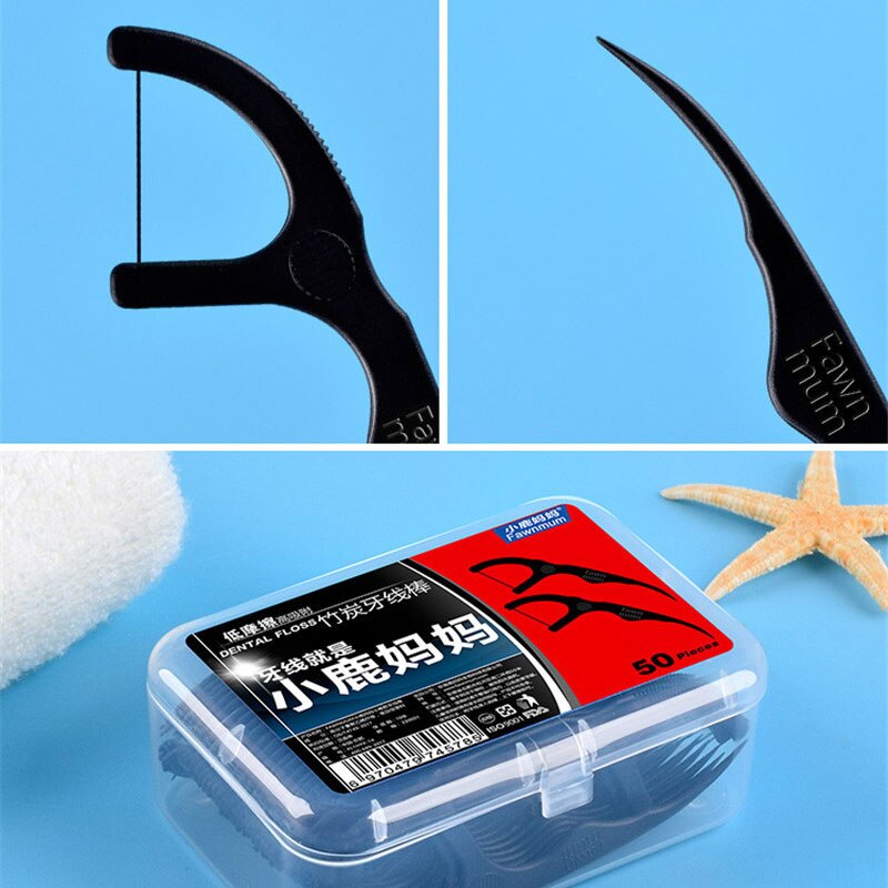 50pcs/Box Bamboo Charcoal Dental Floss Teeth Picks... – Grandado