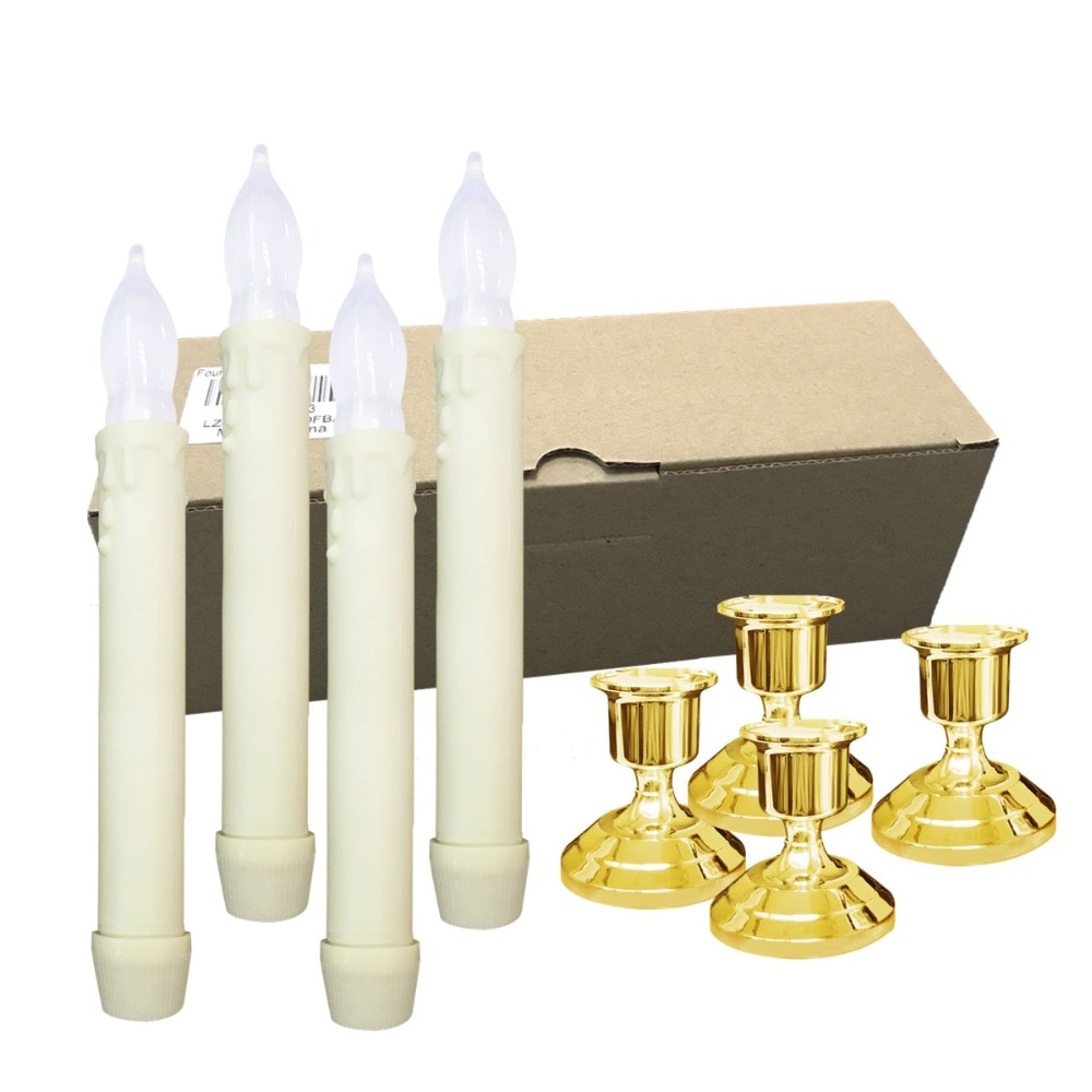 Set of 4 Flameless White Taper Window Candles with... – Vicedeal