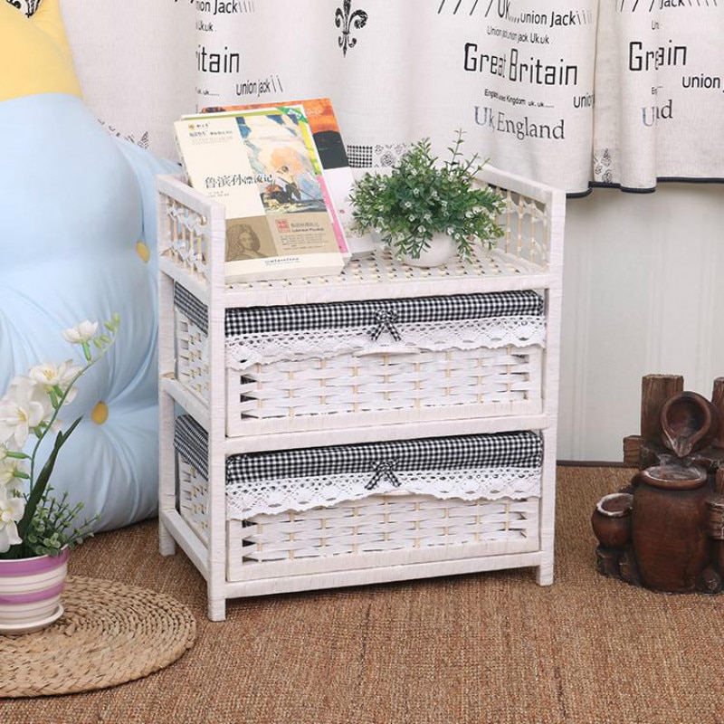 Two-layer white rattan storage cabinet drawer-styl... – Grandado