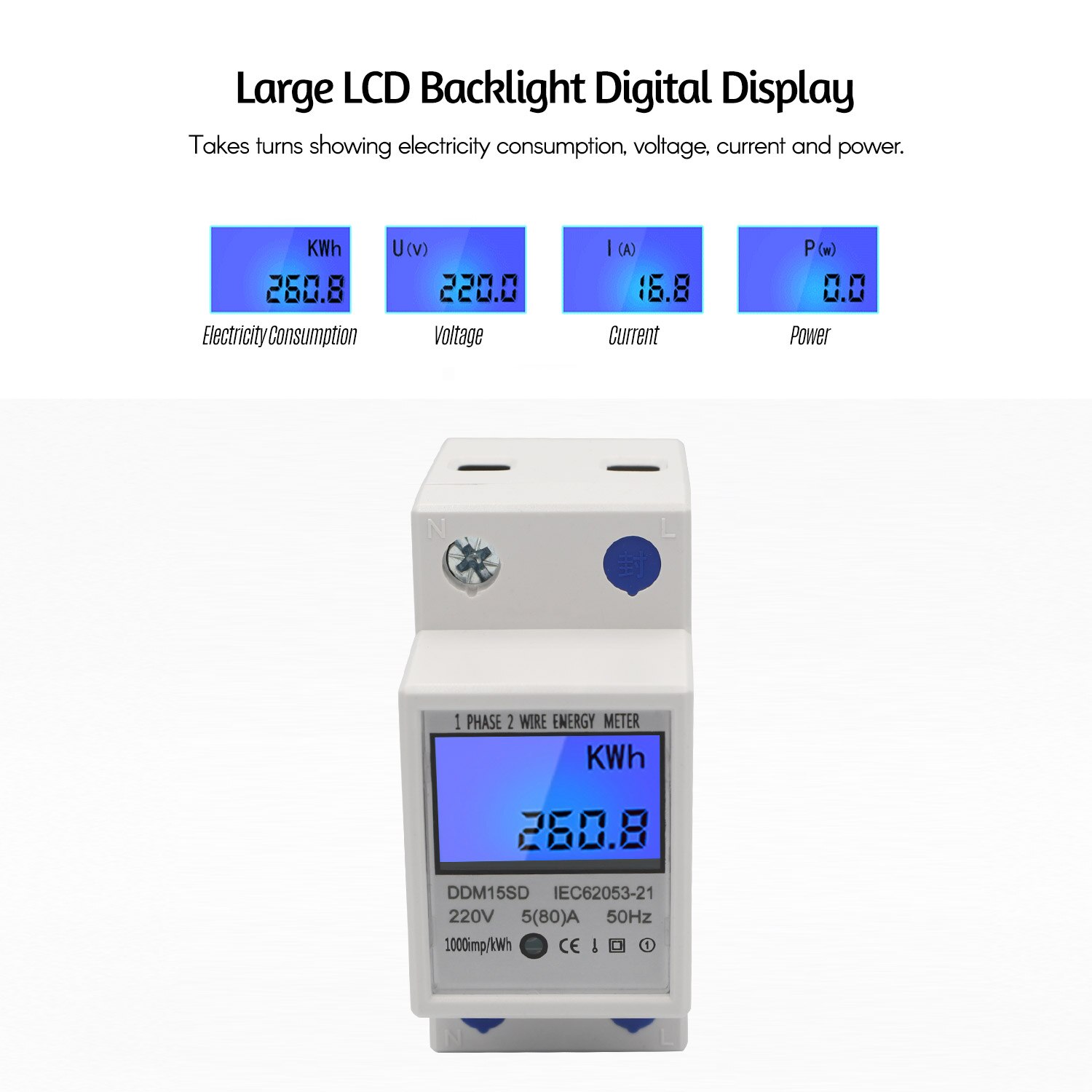 LCD Digital Energy Meter Single Phase DIN-Rail Ele... – Grandado