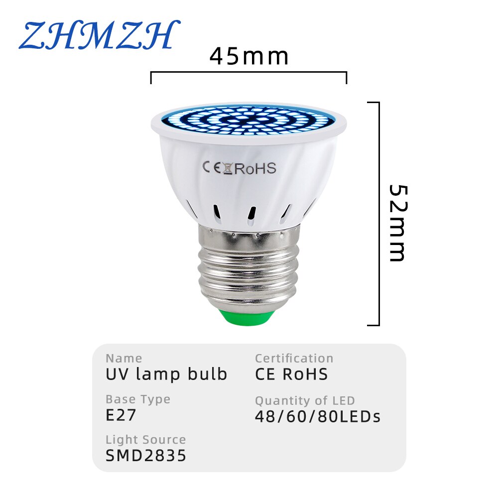 ZHMZH 48 60 80 LEDs UVA Sterilizing Lamp Bulb Ultr... – Vicedeal