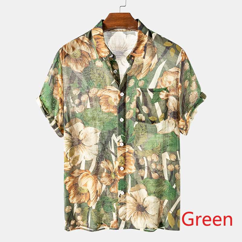 Mannen Hawaiian Shirt Bloem Gedrukt Revers Korte M... – Vicedeal