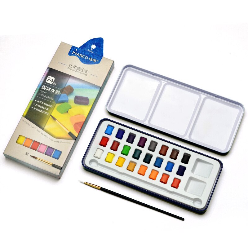12/24 Colors Solid Watercolor Paints Set With Pain... – Grandado